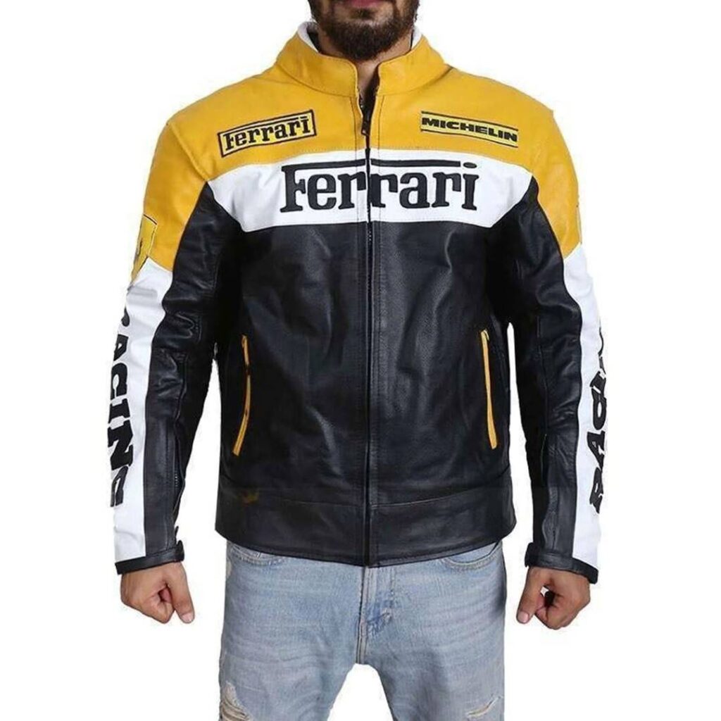 Vintage Ferrari Leather Jacket Yellow & Black | Premium Quality
