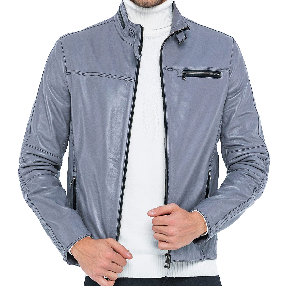 Iconic Grey Leather Biker Jacket | Aviator Coats