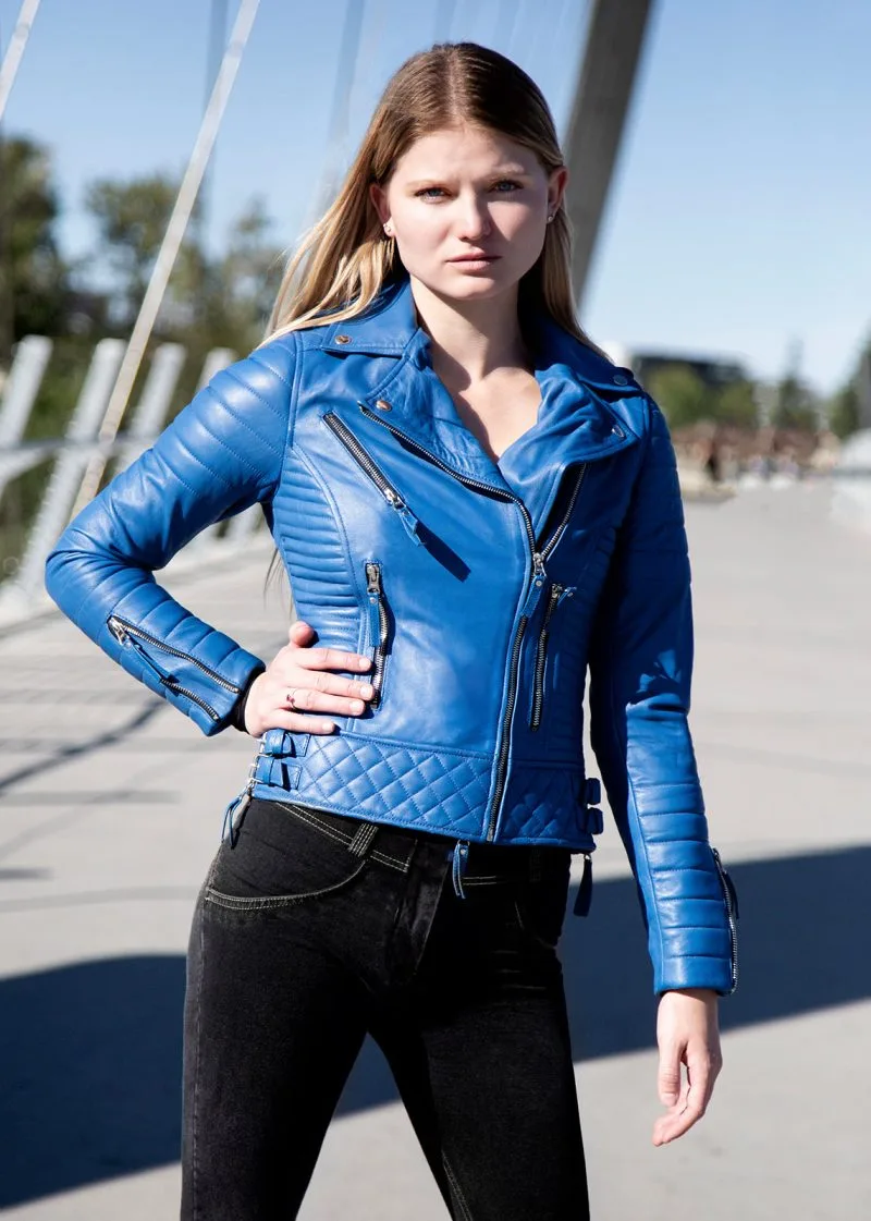 Blue Leather Jacket Womens - Stylish & High Quality | Aviator Coats